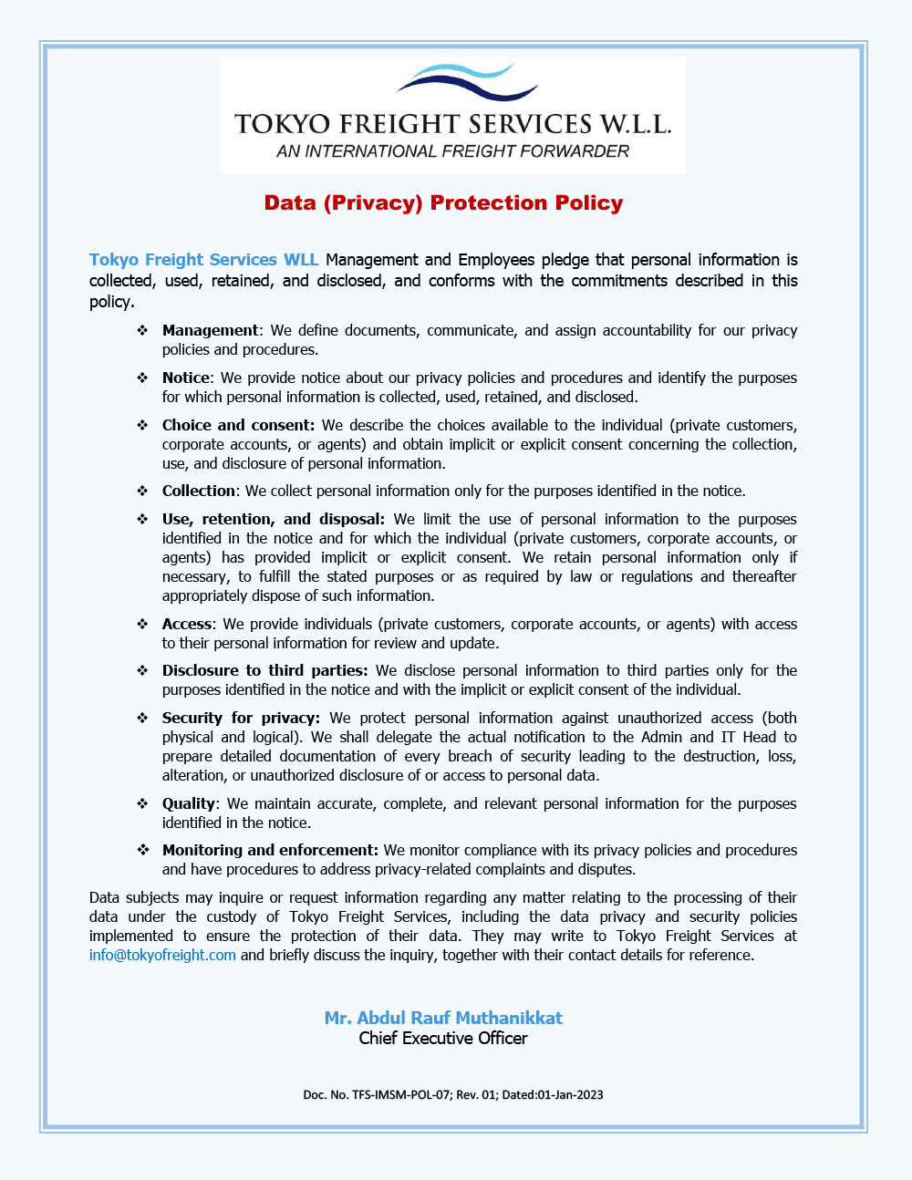 Tokyo Freight Service WLL. Doha. Qatar